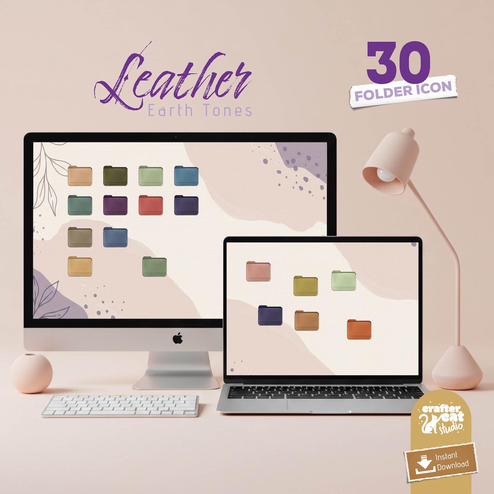 Leather Folder Icon Earth Color Tones, Aesthetic Desktop Organizer ...