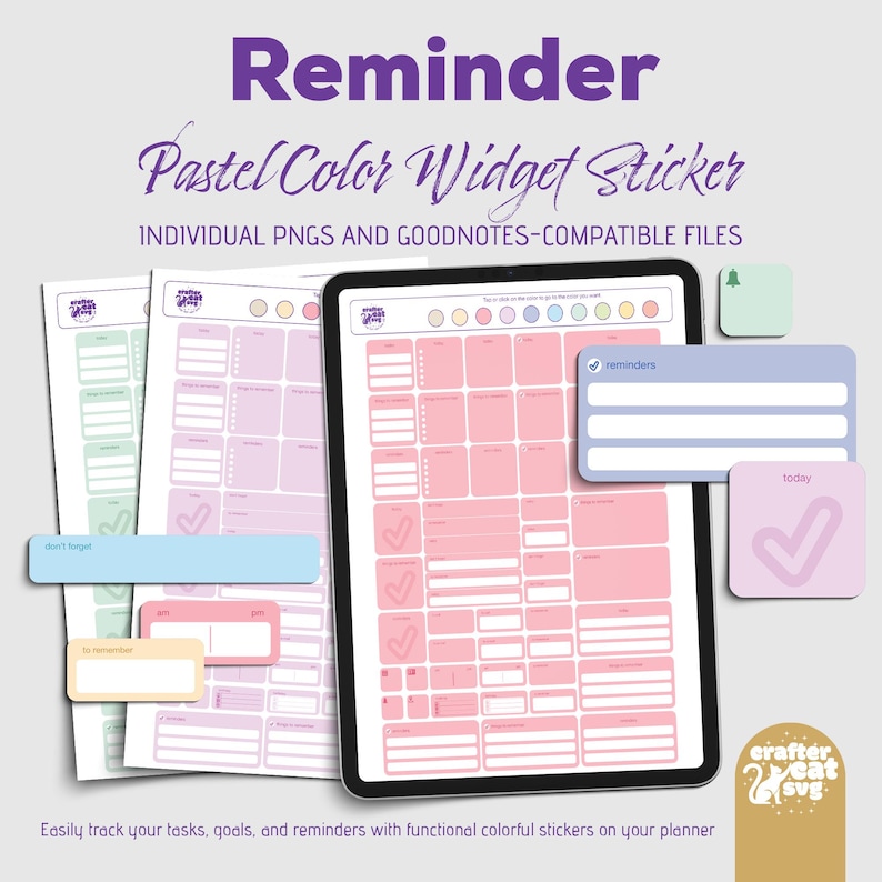 Pastel Color Reminder Planner Widget Stickers, Precropped Goodnotes ...