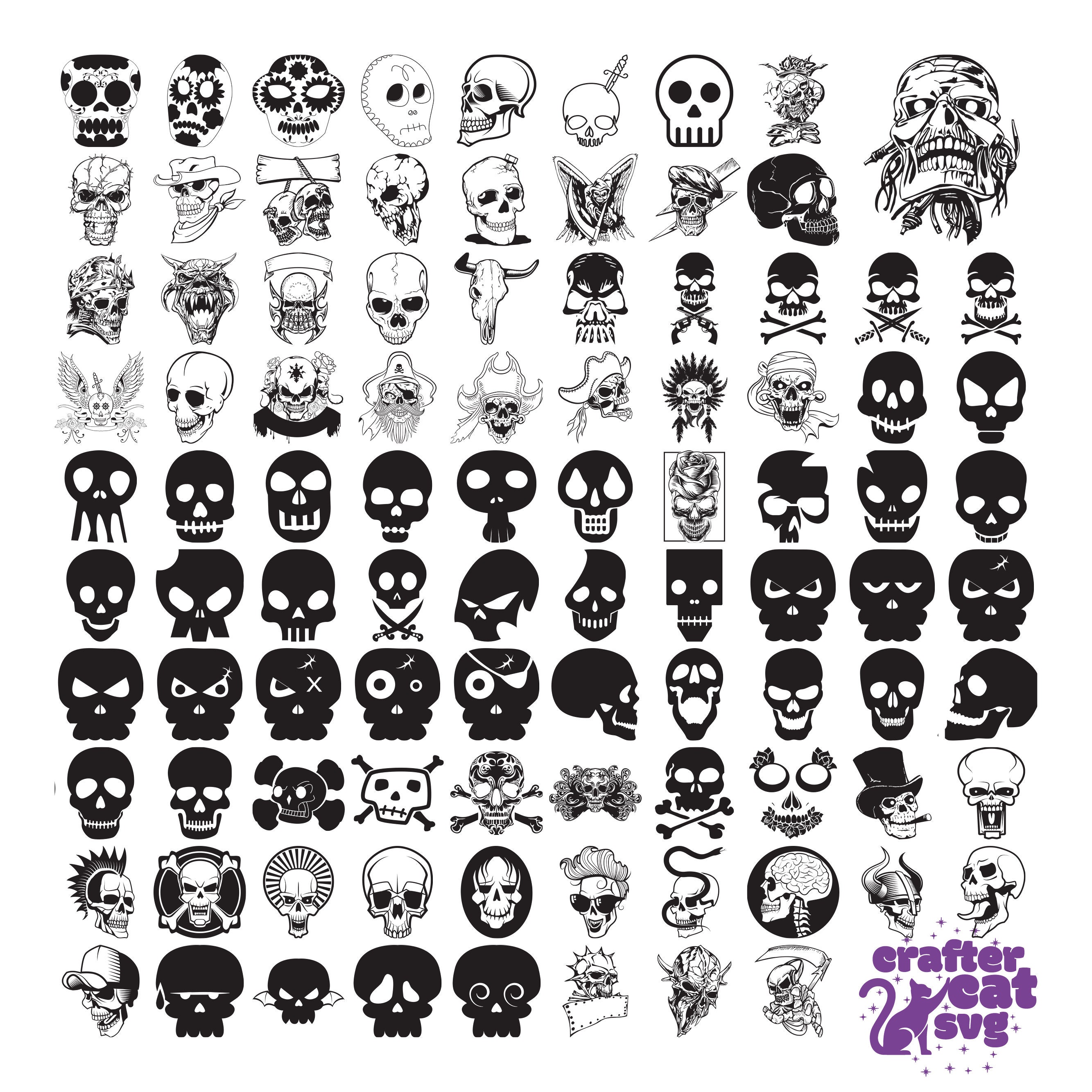 360 Skull Svg Bundle - Skeleton Svg - Skull Svg, Dxf, Eps, Png, Pdf ...
