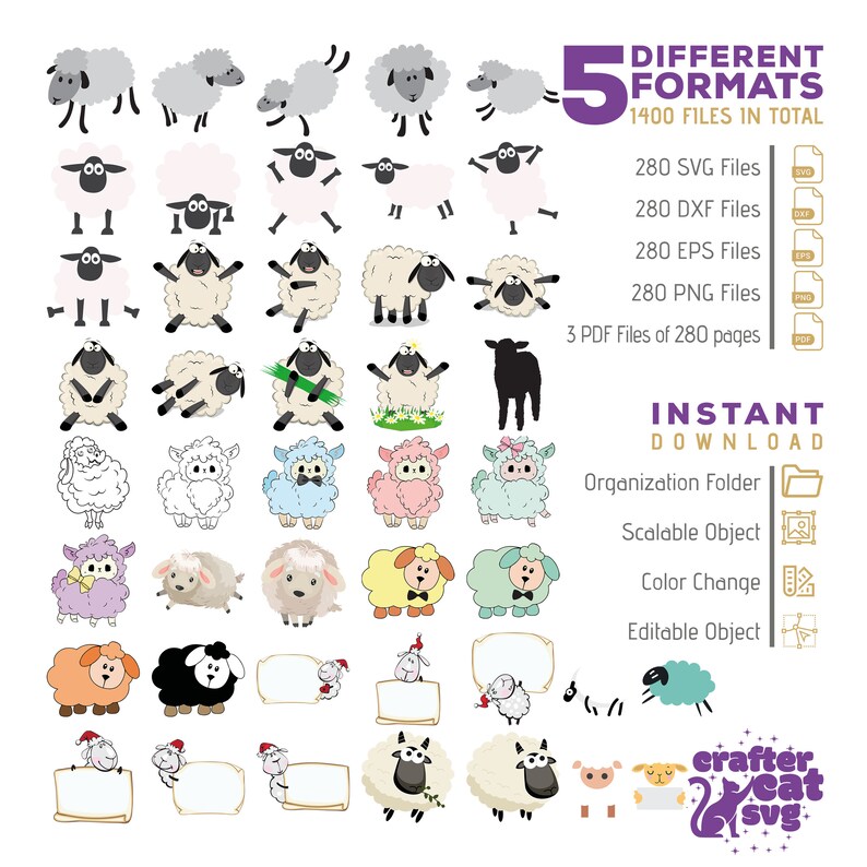 280 Sheep Svg Bundle - Sheep SVG - Sheep Svg, Dxf, Eps, Png, Pdf - Svg ...
