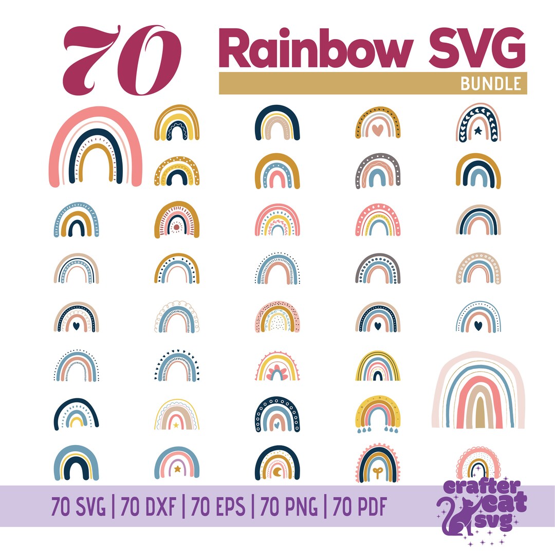 70 Rainbow Svg Bundle Rainbow Bundle Rainbow Svg Rainbow Dxf Rainbow ...