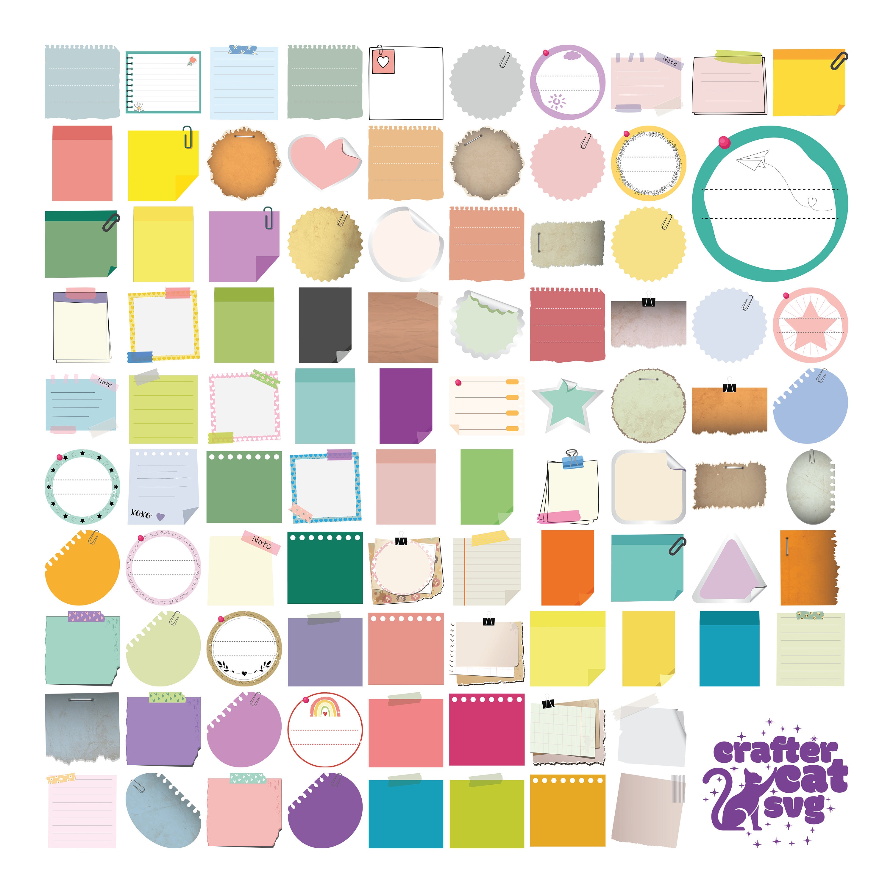 500 Note Paper Clipart: Digital Sticky Notes Bundle (PNG, PDF) - Etsy