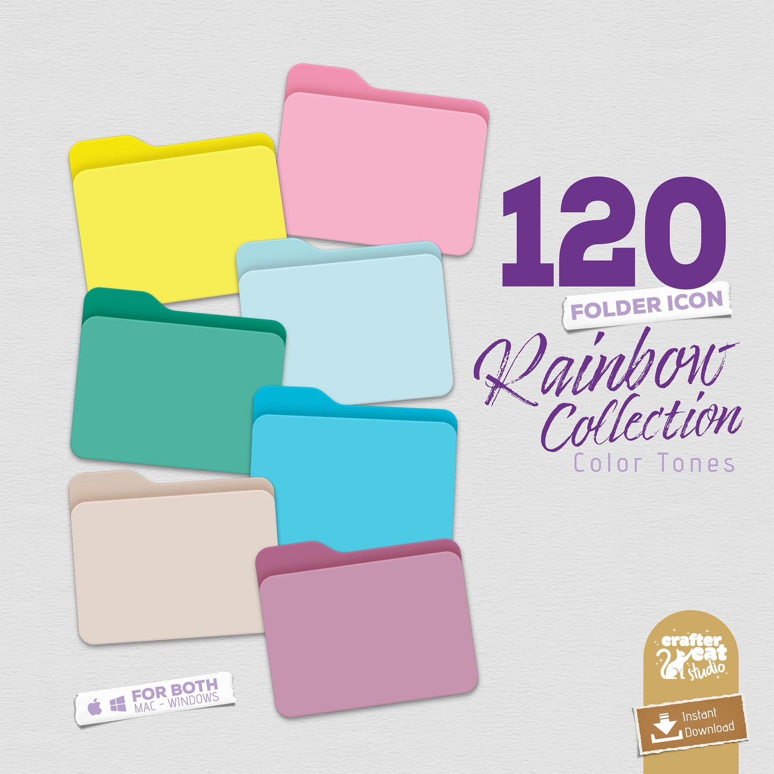 Rainbow Collection Folder Icon Color Tones, Aesthetic Desktop Organizer ...