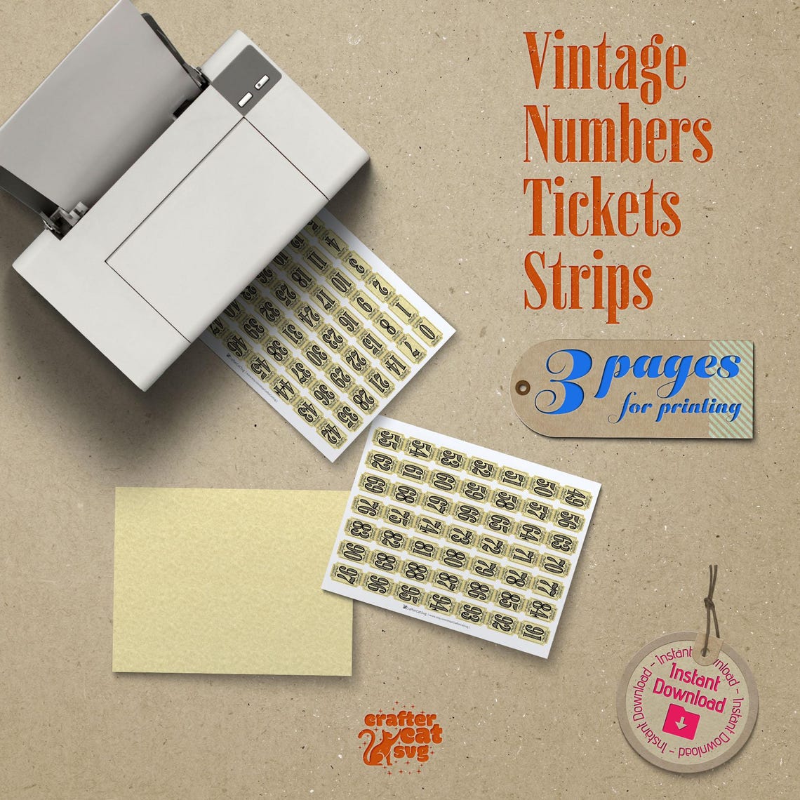 Vintage Numbered Ticket Strips: Printable Ephemera (digital Download ...