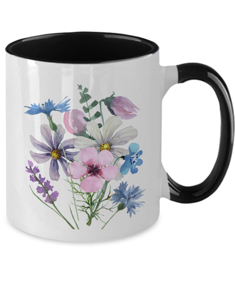 Watercolor Hand Painted Mug, Wild Flower Coffee Mug, Floral Tea Cup ...