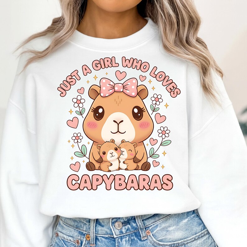 Cute Kawaii Capybara PNG | Just a Girl Who Loves Floral Hearts, Instant ...