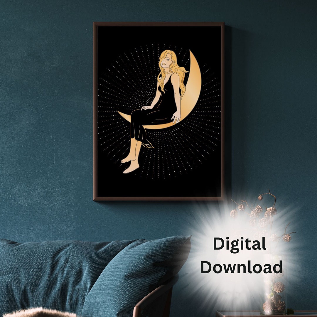 Whimsigoth Celestial Moon Printable Wall Art, Vintage Romantic Digital ...