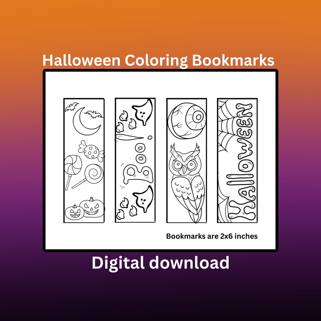 Halloween Theme Coloring Bookmarks for Kids and Adults Digital Download ...
