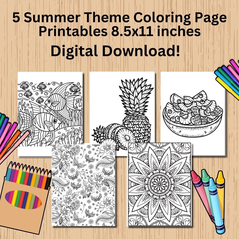 Summer Theme Coloring Page Printable Digital Download Summer - Etsy