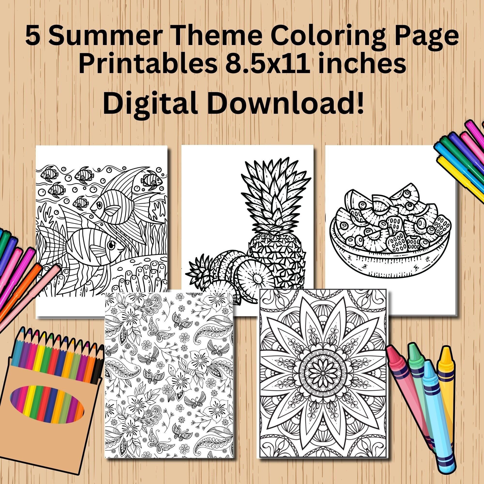 Summer Theme Coloring Page Printable Digital Download Summer - Etsy