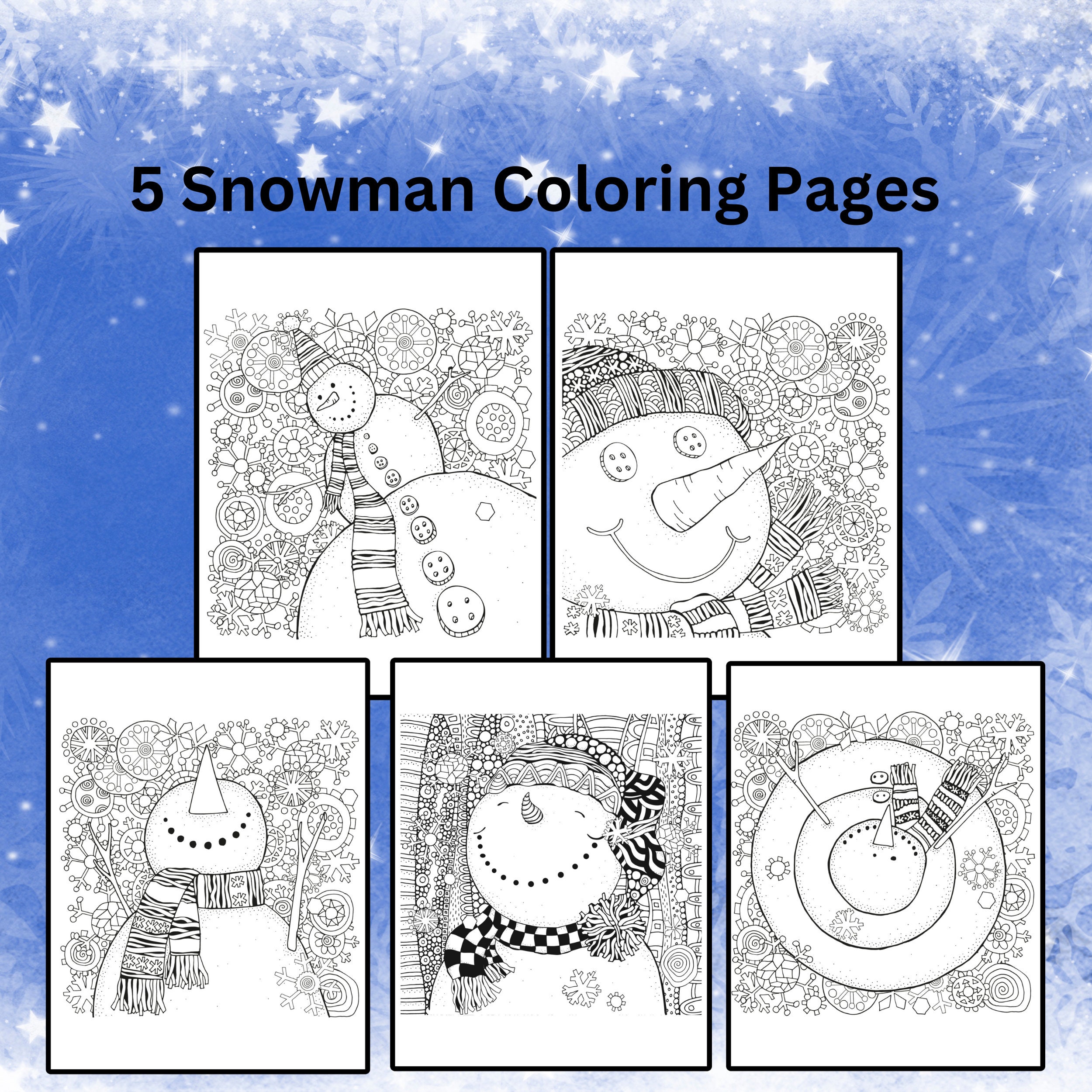 5 Snowman Winter Coloring Pages Digital Download Printables - Etsy