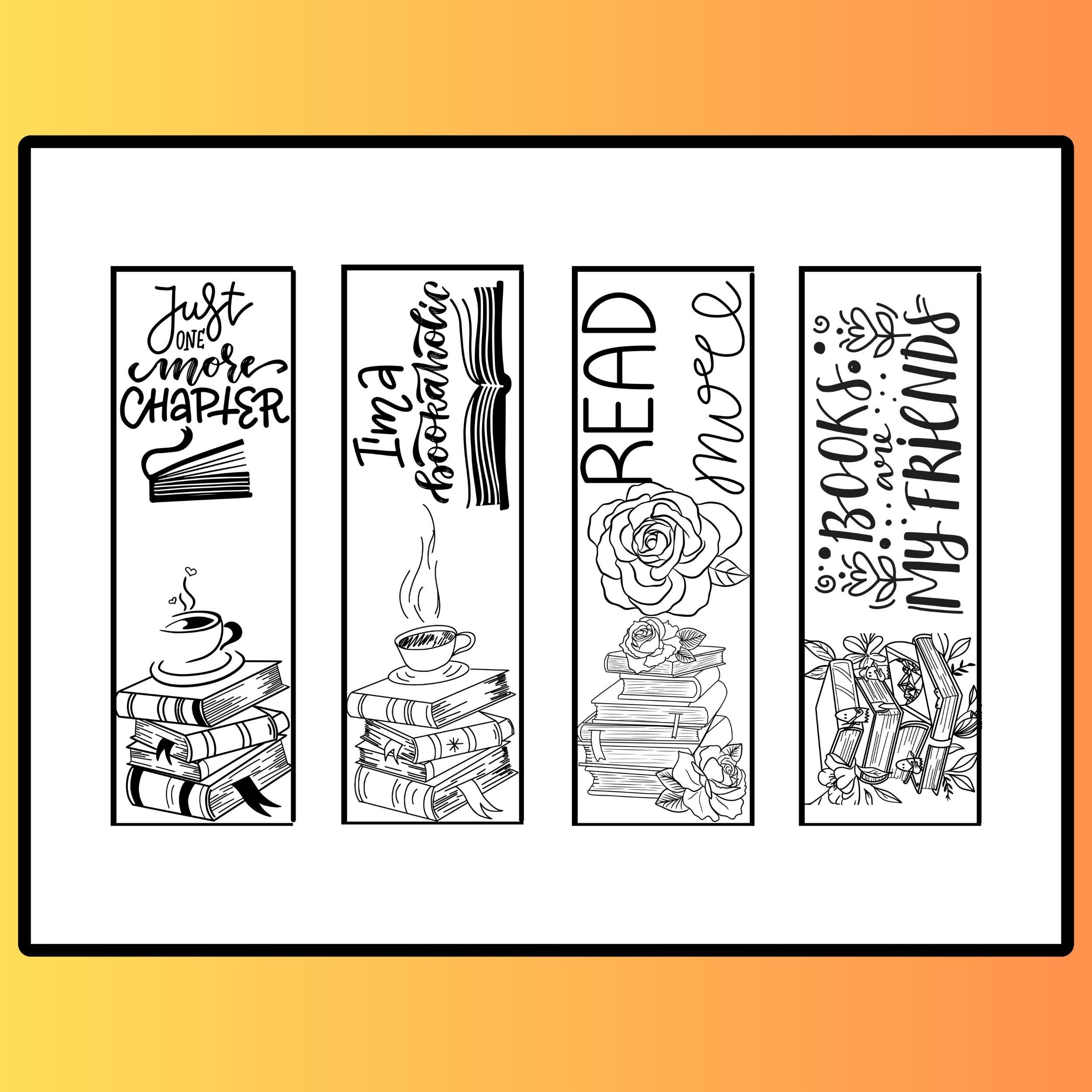 Set of 4 Coloring Page Bookmarks of Coffee and Books for Fall and ...