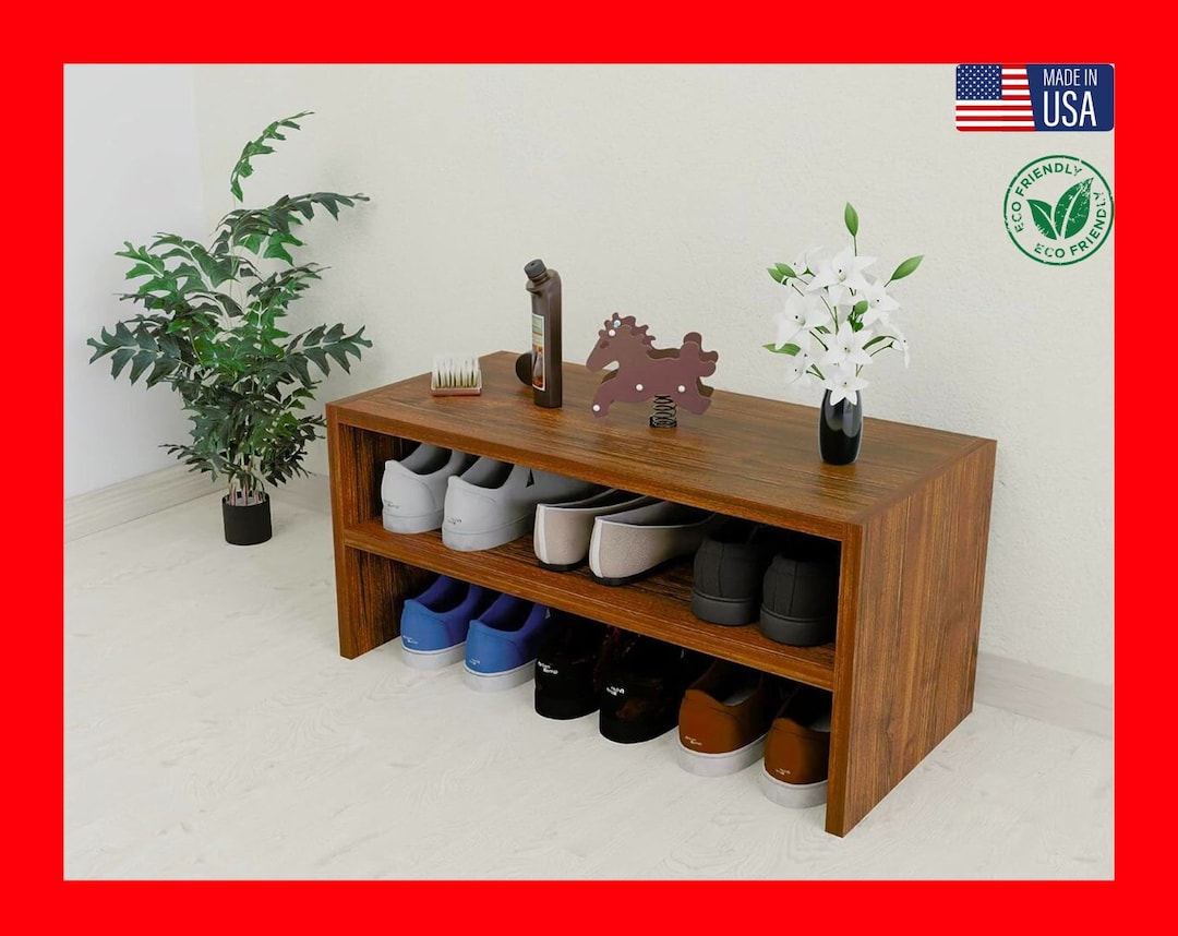 2 Tier Wooden Shoe Rack Organizer Wood Shoe Rack Made in - Etsy