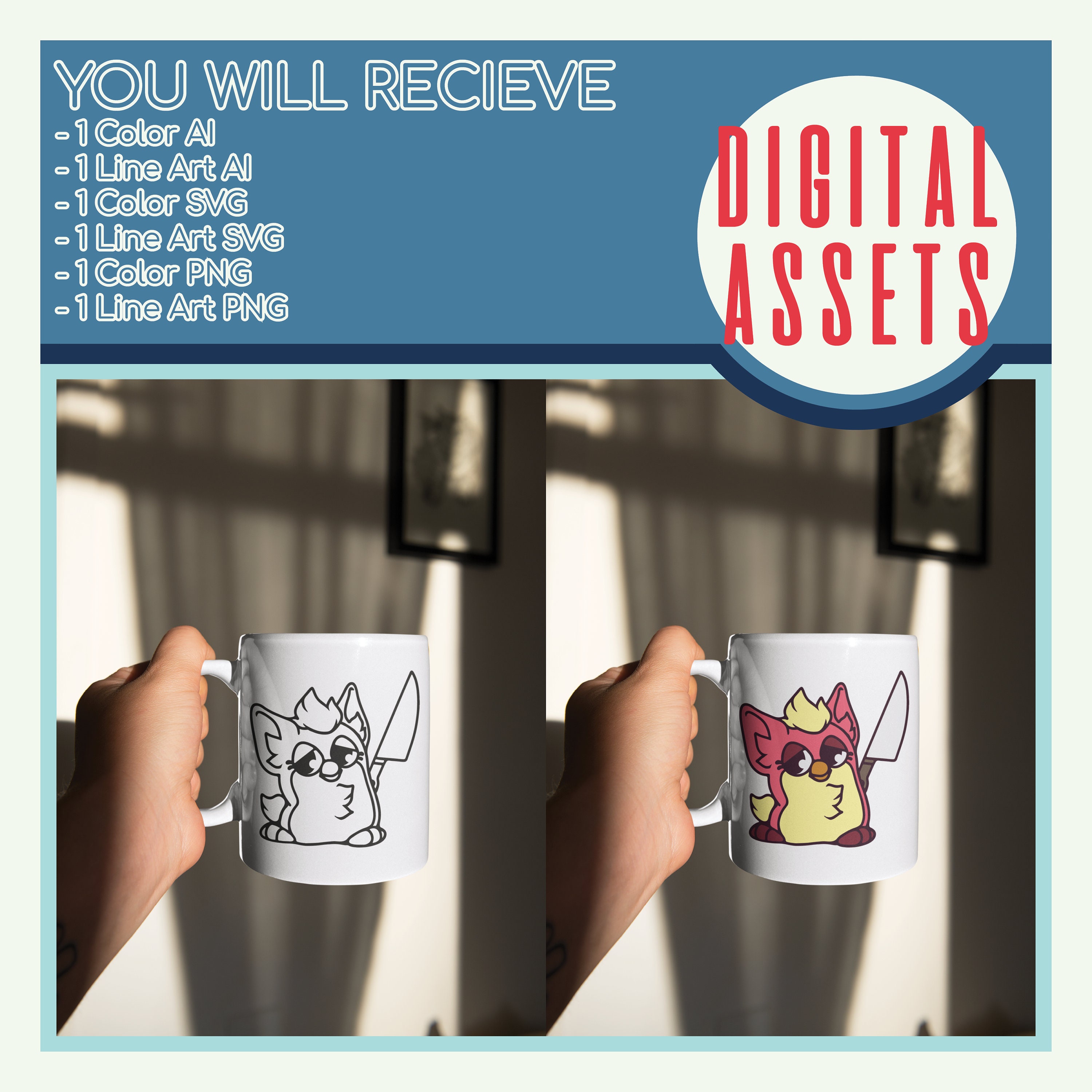 Furby con un cuchillo SVG Vector digital para Cricut arte - Etsy España