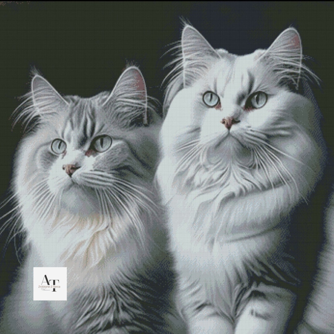Two White Cats, Two White Cats, Pattern for Cross Stitch, Cross Stitch ...