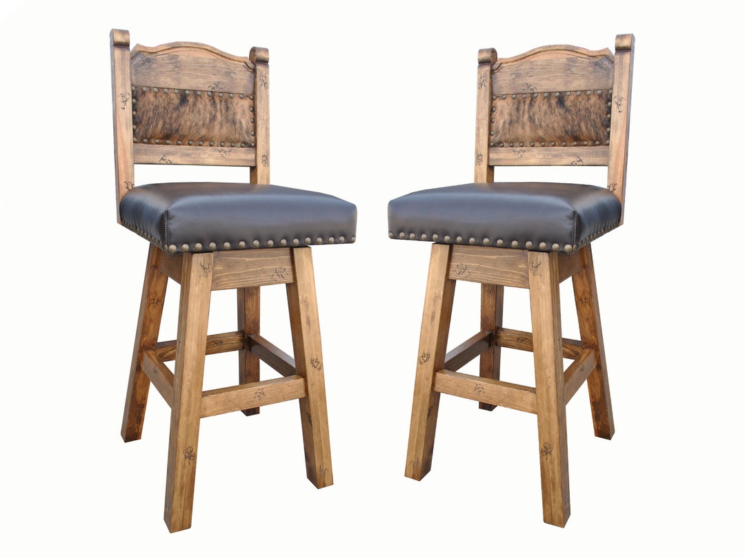 Hacienda 30 Swivel Bar Stool, Cowhide 2 Stools. Walnut - Etsy