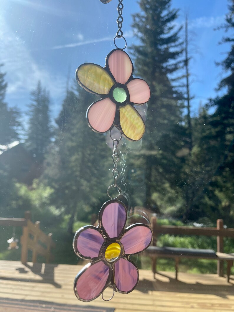 Stained Glass Flower Suncatcher – Custom Hanging Floral Window Decor ...