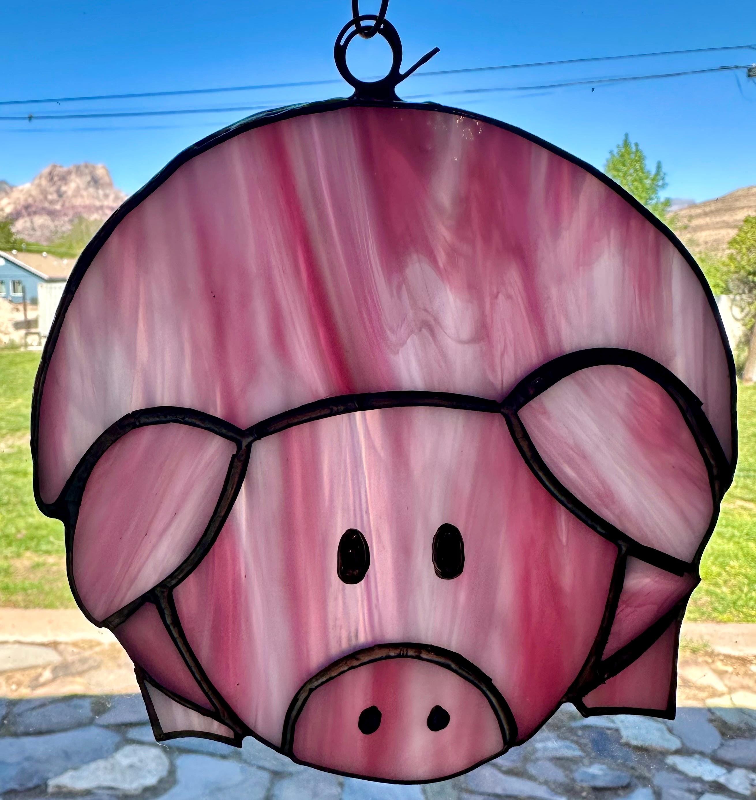 Stained Glass Pig Suncatcher – Pink Farm Animal Window Hanging – Cute ...