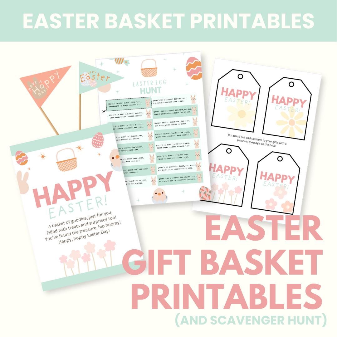 Seasonal DIY Easter Egg Gift Basket Printable, Unique Festive Flags ...