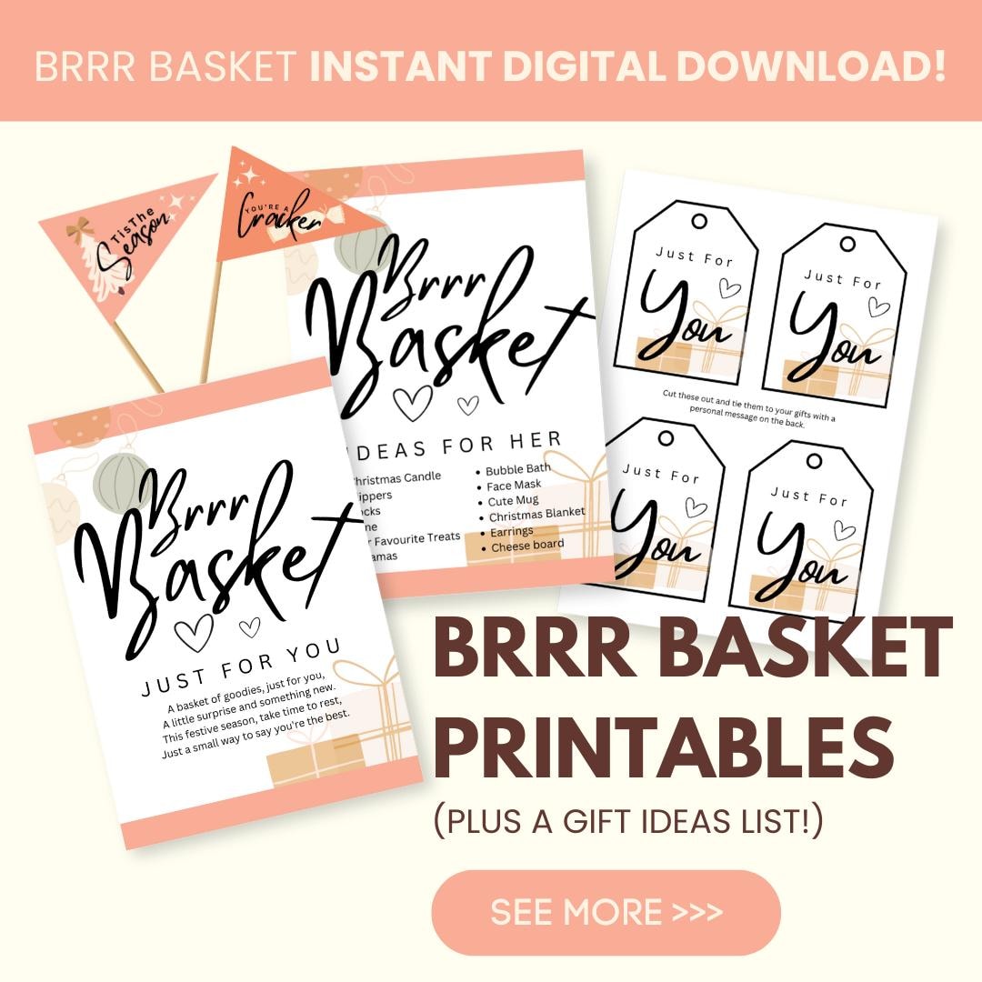 Seasonal DIY Christmas Gift Basket Printables, Unique Festive Flags Tags Girly Gift Box Holiday ...