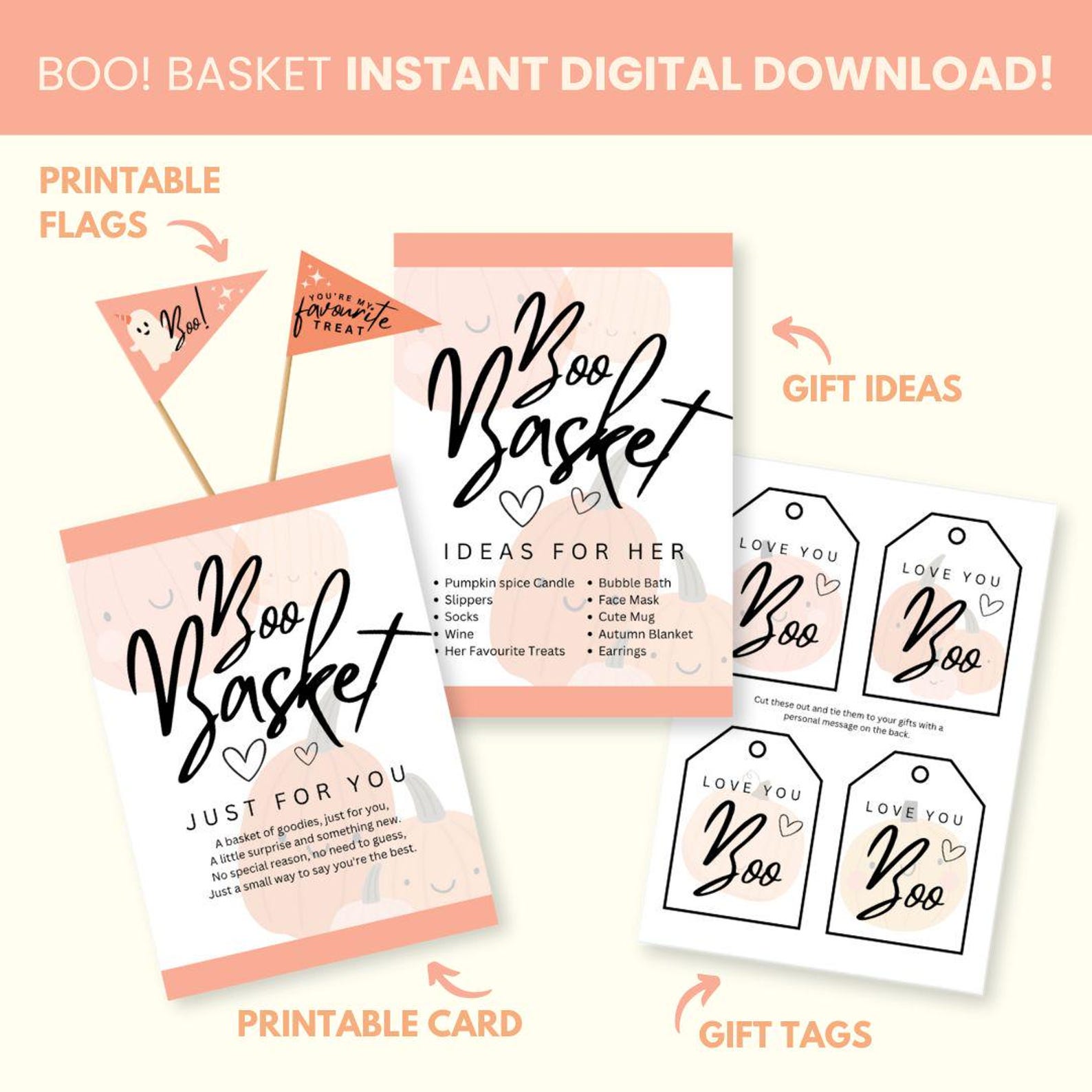 Boo Basket Printable Digital Downloads Including Gift Tag, Gift Card ...