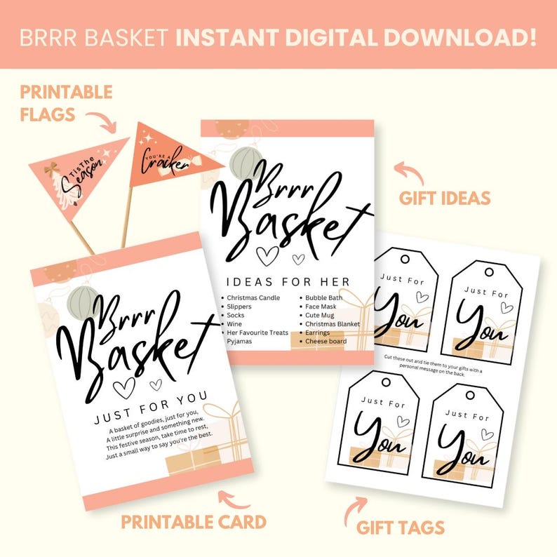 Seasonal DIY Christmas Gift Basket Printables, Unique Festive Flags ...