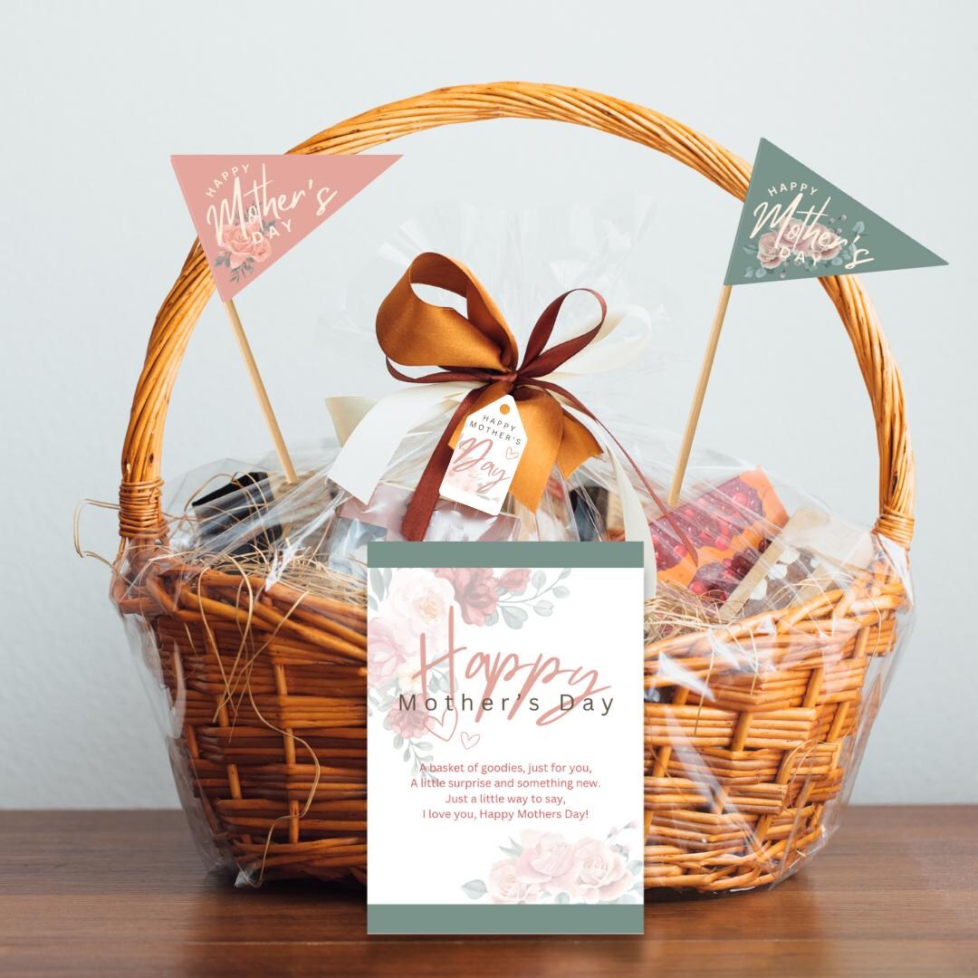 Mothering Sunday Gift Basket Sign Printable, Unique Rose Flags Tags Mom ...