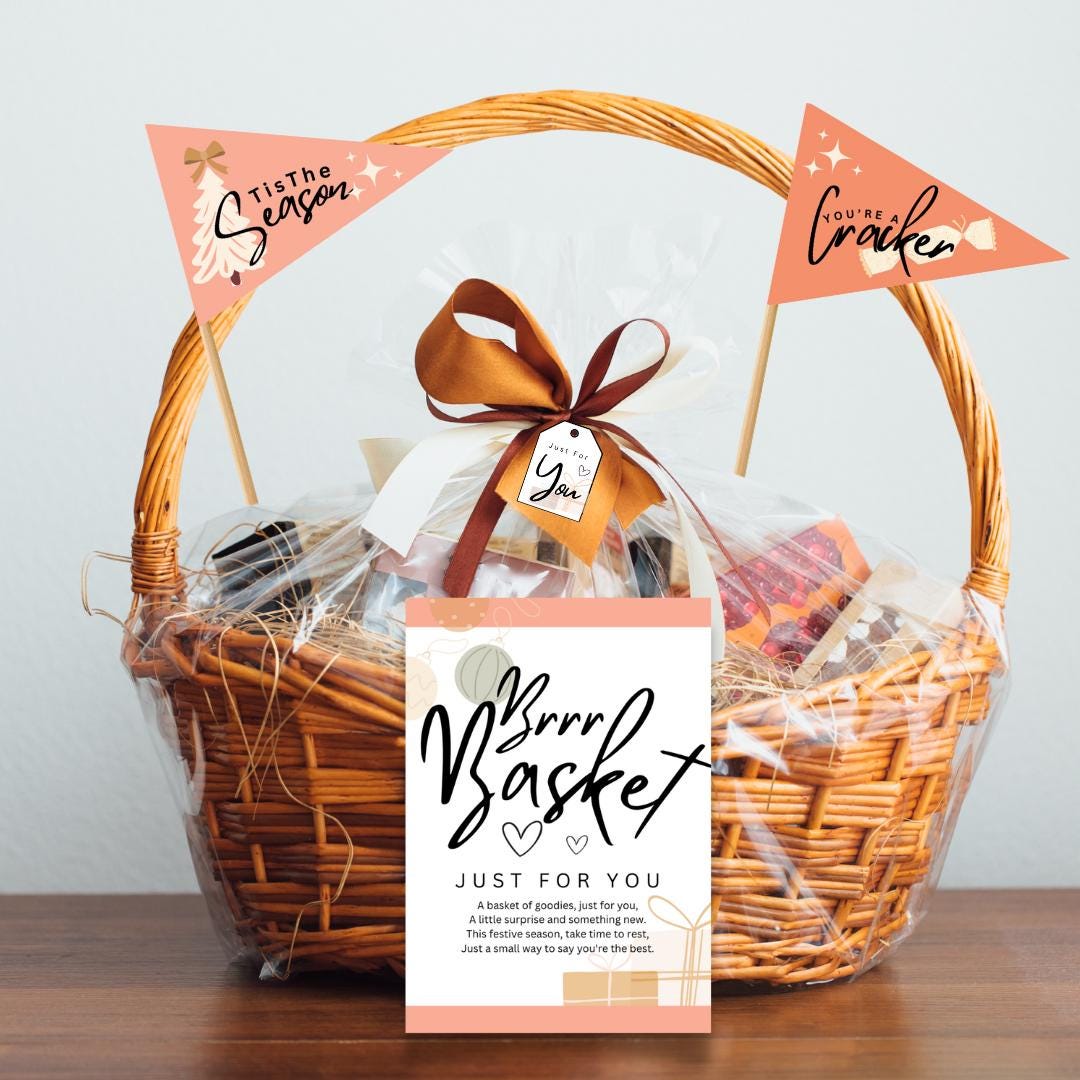 Seasonal DIY Christmas Gift Basket Printables, Unique Festive Flags Tags Girly Gift Box Holiday ...