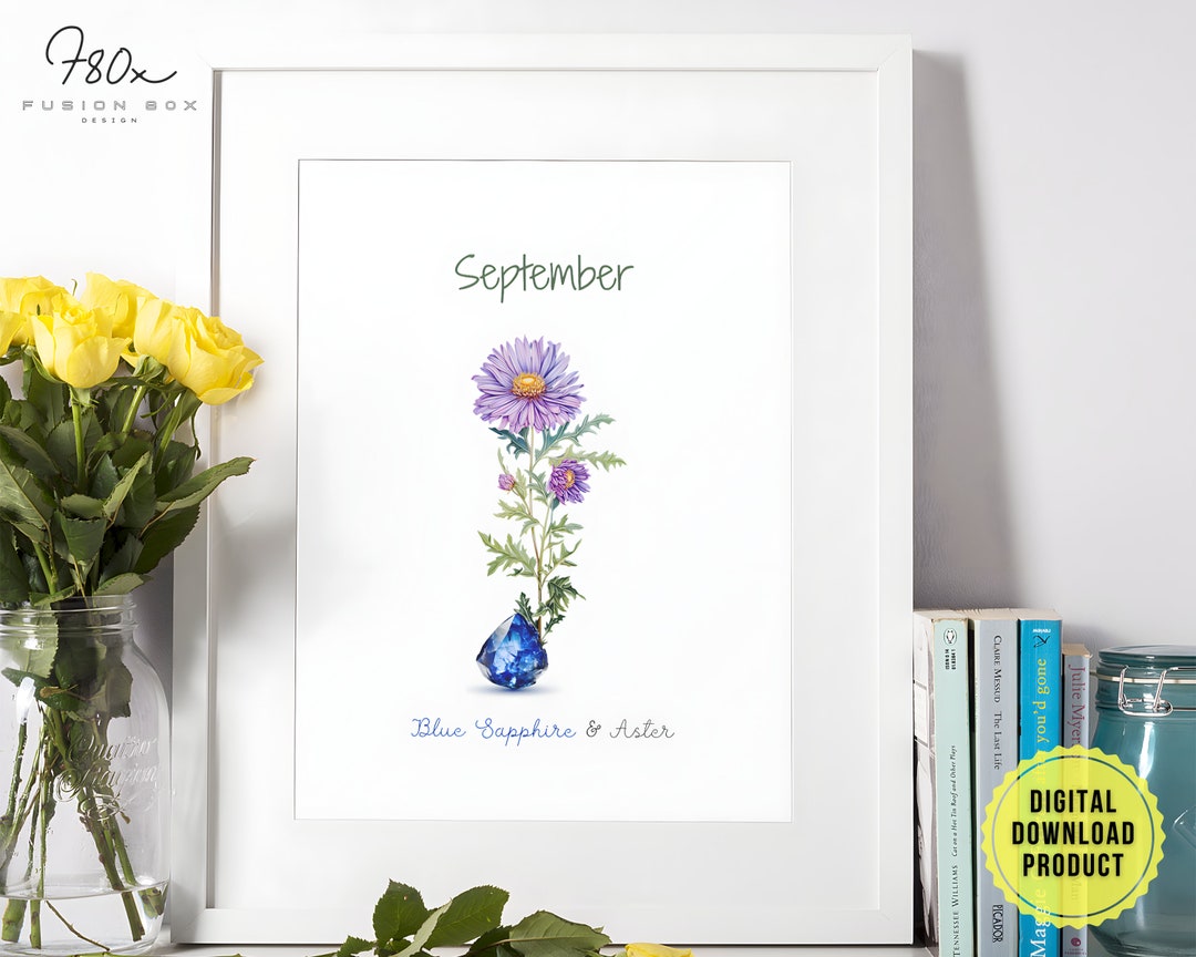September Birth Flower Birthflower Art Gift Aster - Etsy