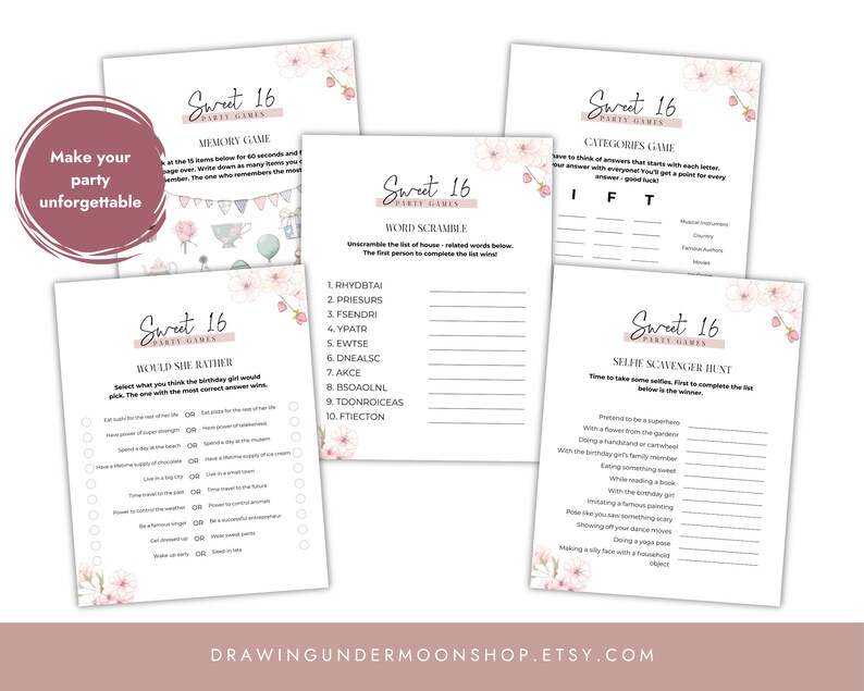 Sweet 16 Party Printable Game Bundle, Sleepover Games, Fun Activities ...