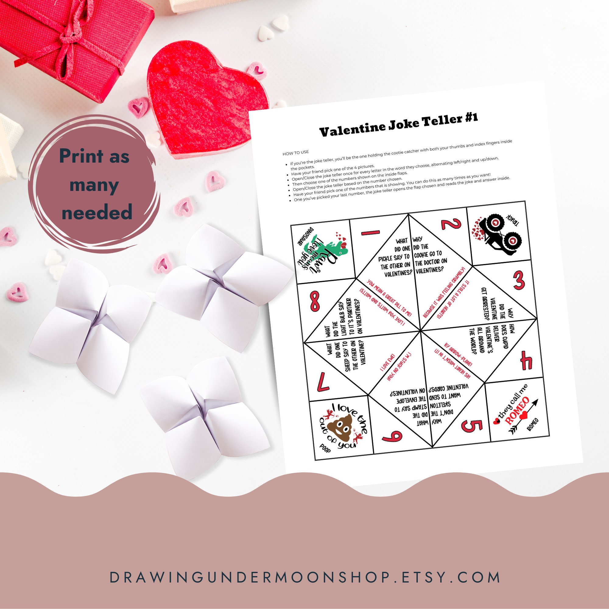 Valentine Printable Cootie Catcher and Joke Teller, Fun Interactive ...