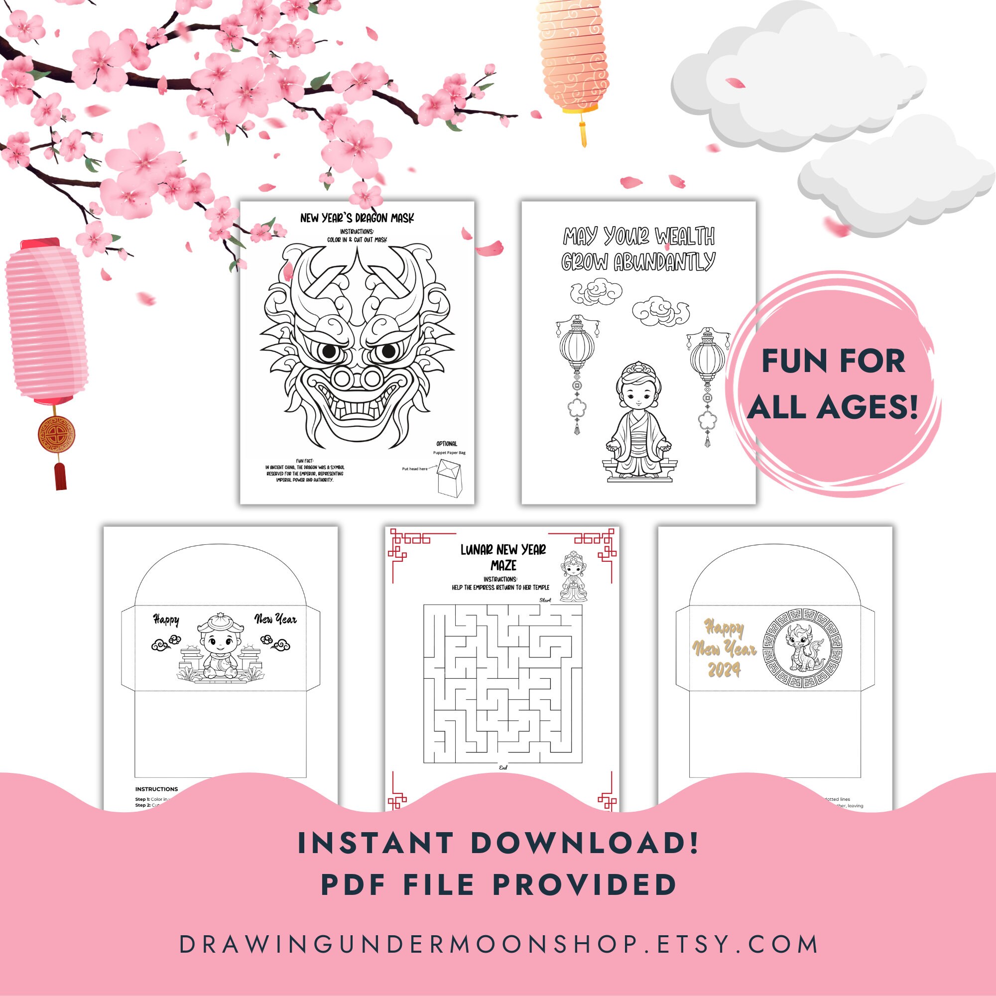 Printable Lunar New Year Activity Pack, Year of the Dragon Puppet Mask ...