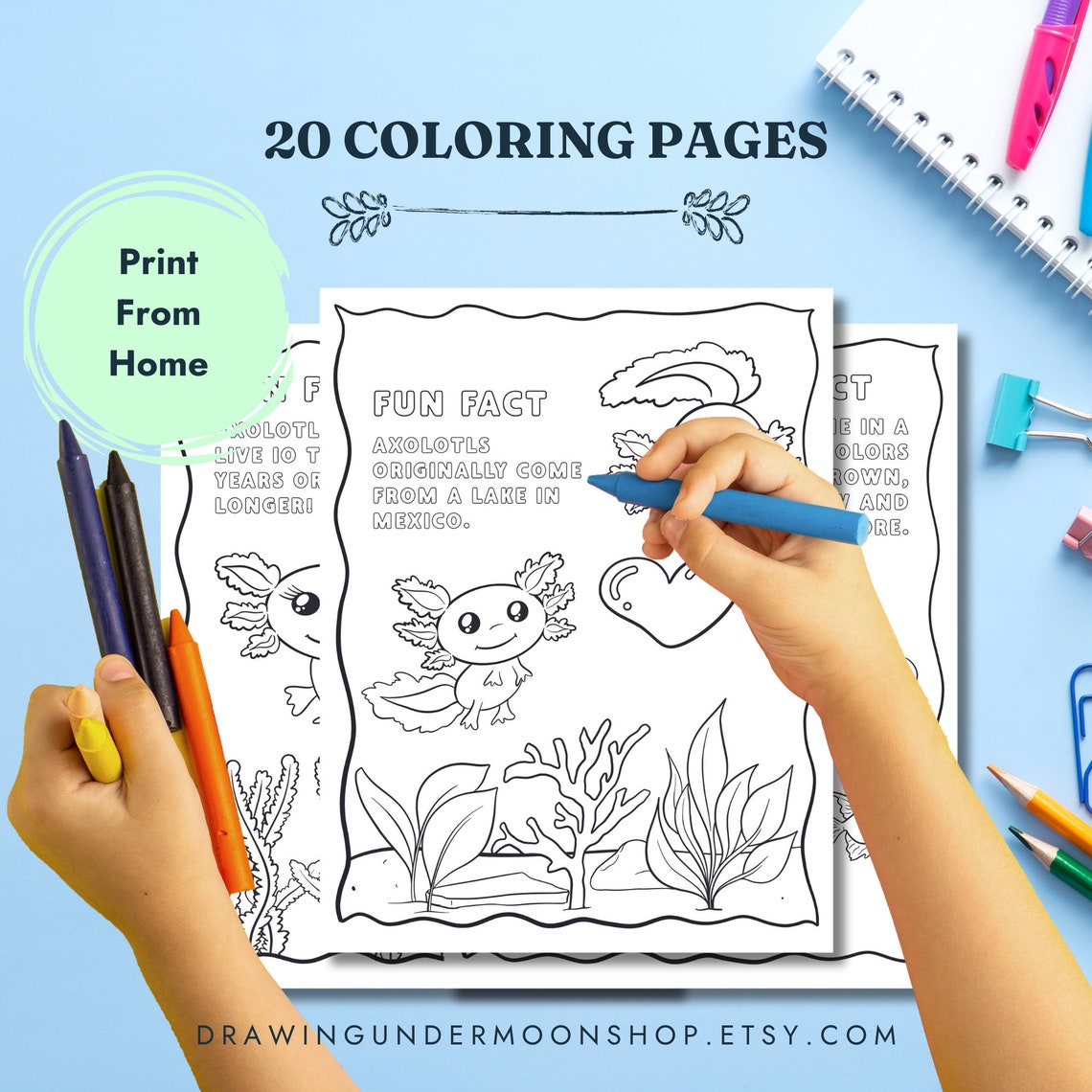 Printable Axolotl Coloring Pages and Fun Facts, Cute Axolotl Coloring ...