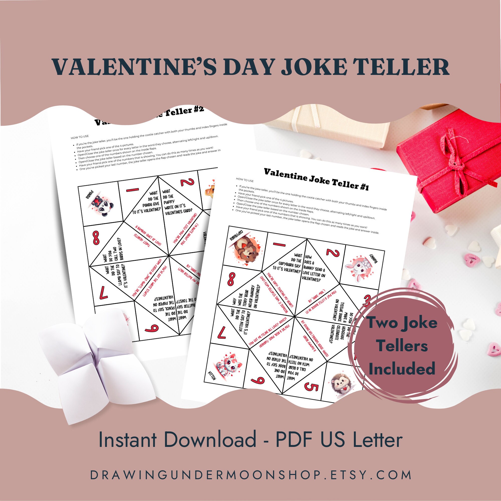Valentine Joke Teller for Kids, Printable Cootie Catcher With Valentine ...