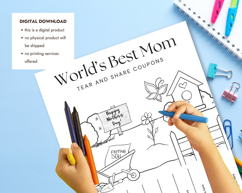 Mother's Day Coloring Tear off Coupons for Treats and Services ...