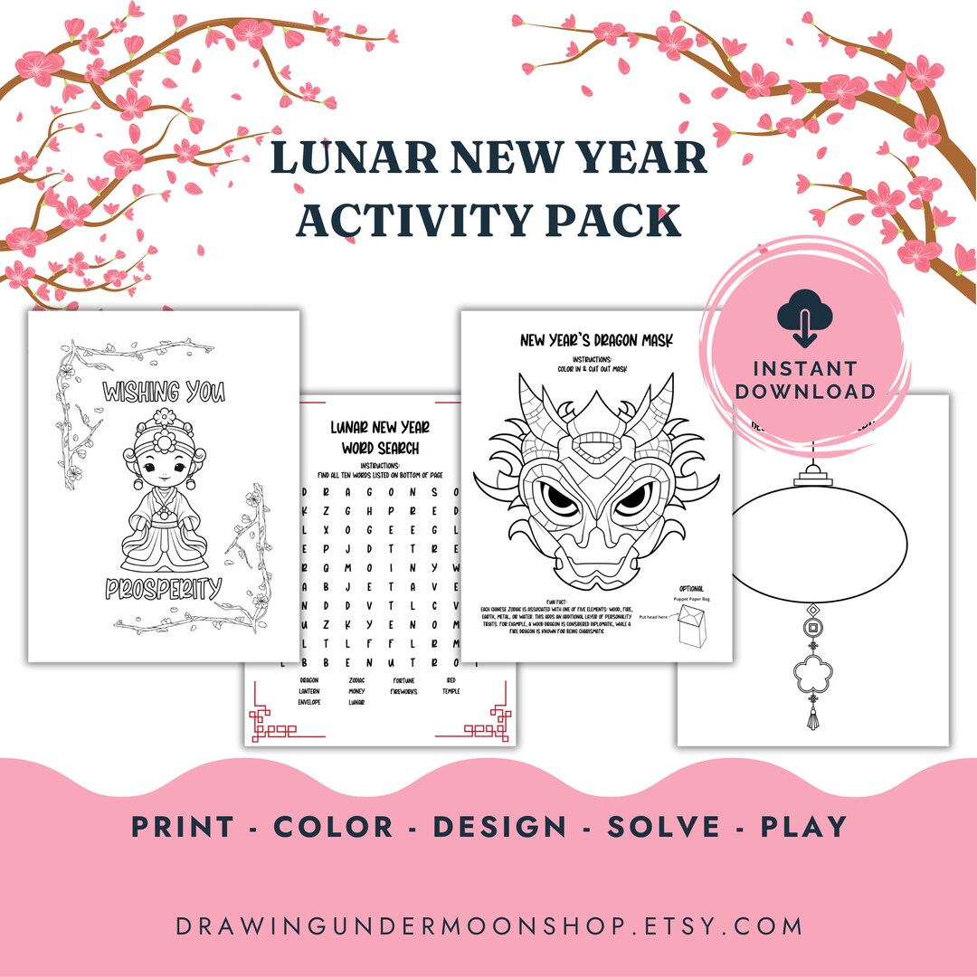 Printable Lunar New Year Activity Pack, Year of the Dragon Puppet Mask ...