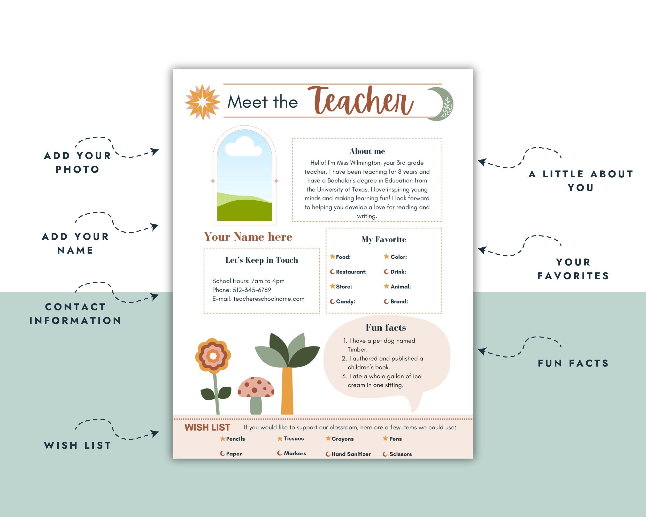 Editable Boho Meet the Teacher Template, Customizable Teacher ...