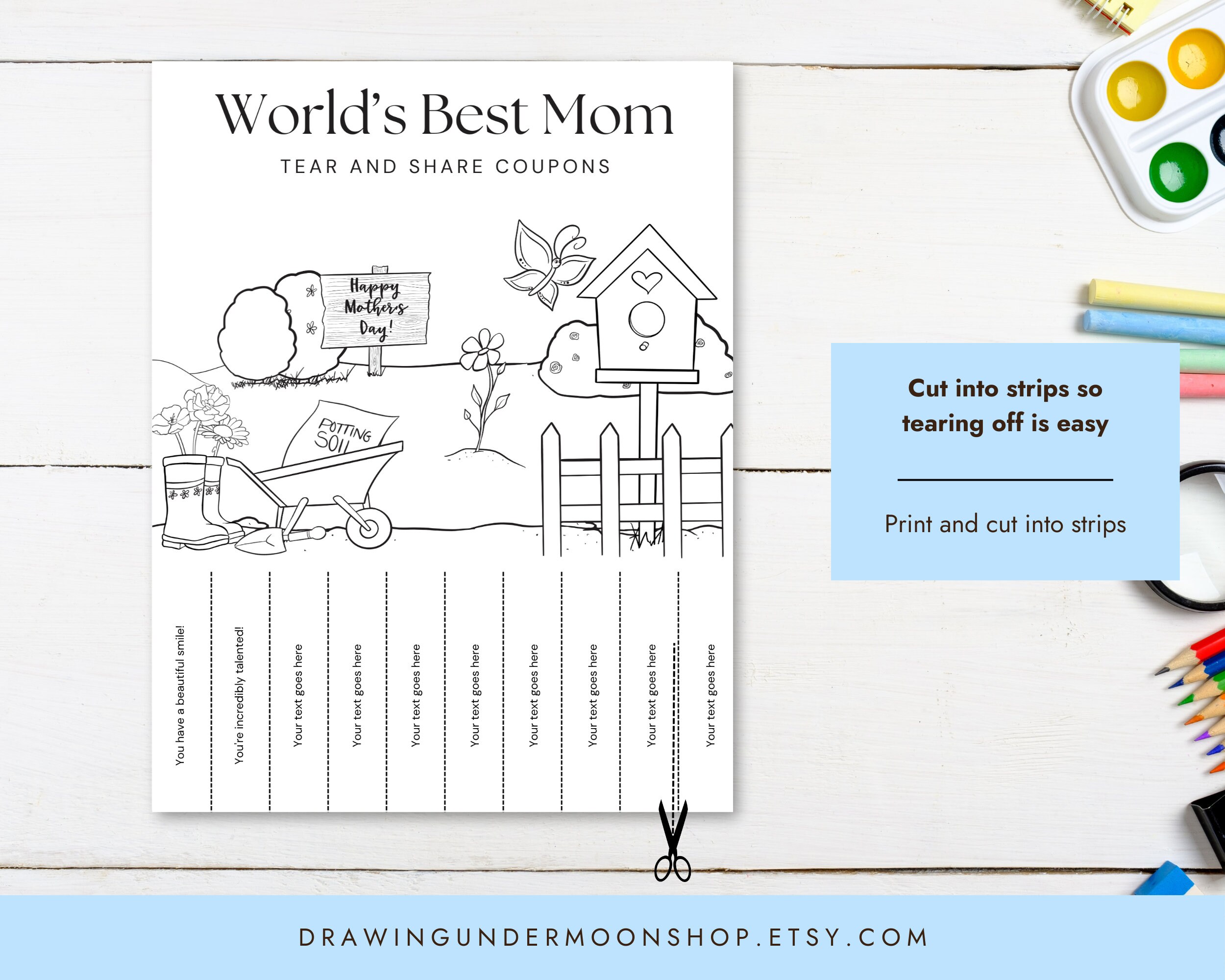 Mother's Day Coloring Tear off Coupons for Treats and Services ...
