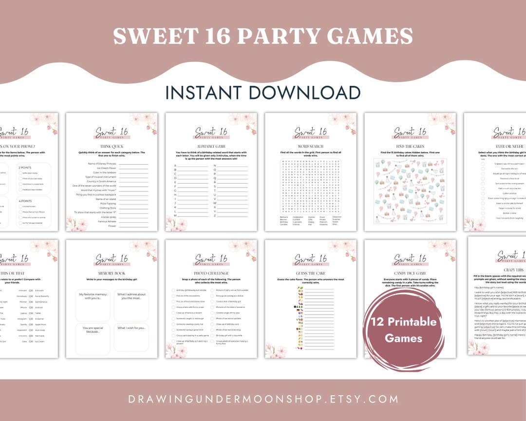 Printable Sweet 16 Game Bundle, Fun Party Games for Sweet 16 ...