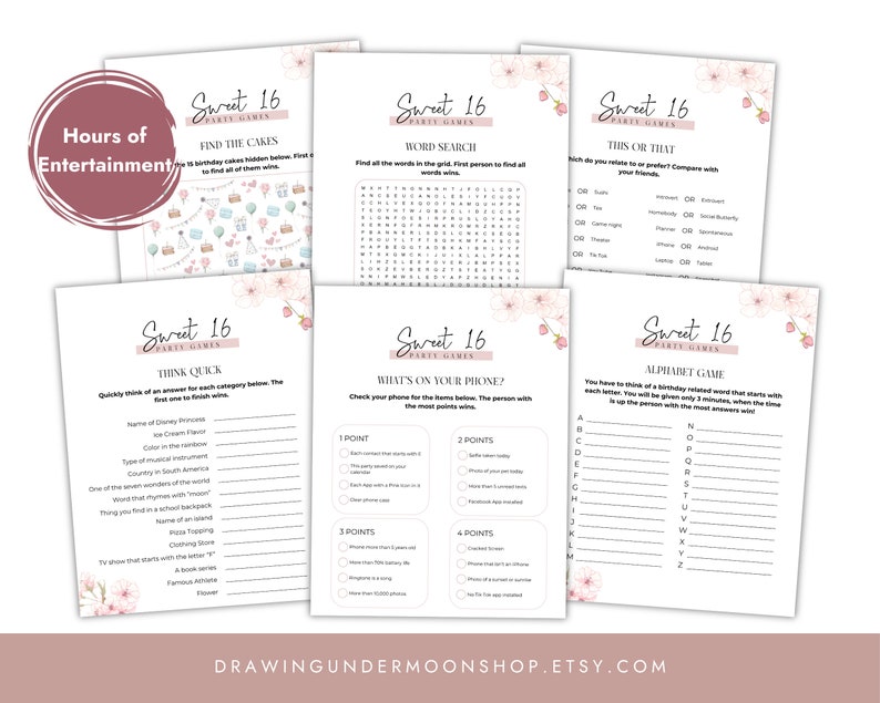 Printable Sweet 16 Game Bundle, Fun Party Games for Sweet 16 ...