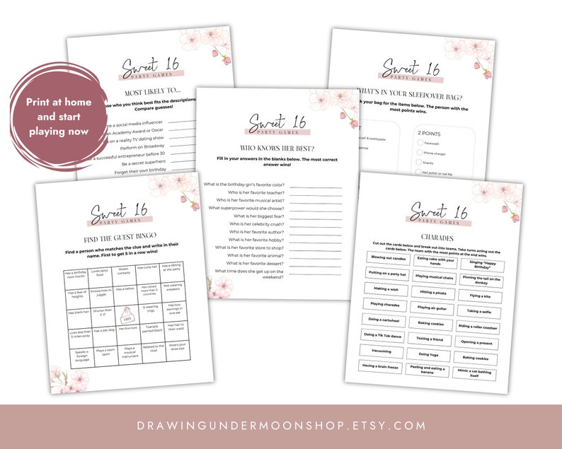Sweet 16 Party Printable Game Bundle, Sleepover Games, Fun Activities ...