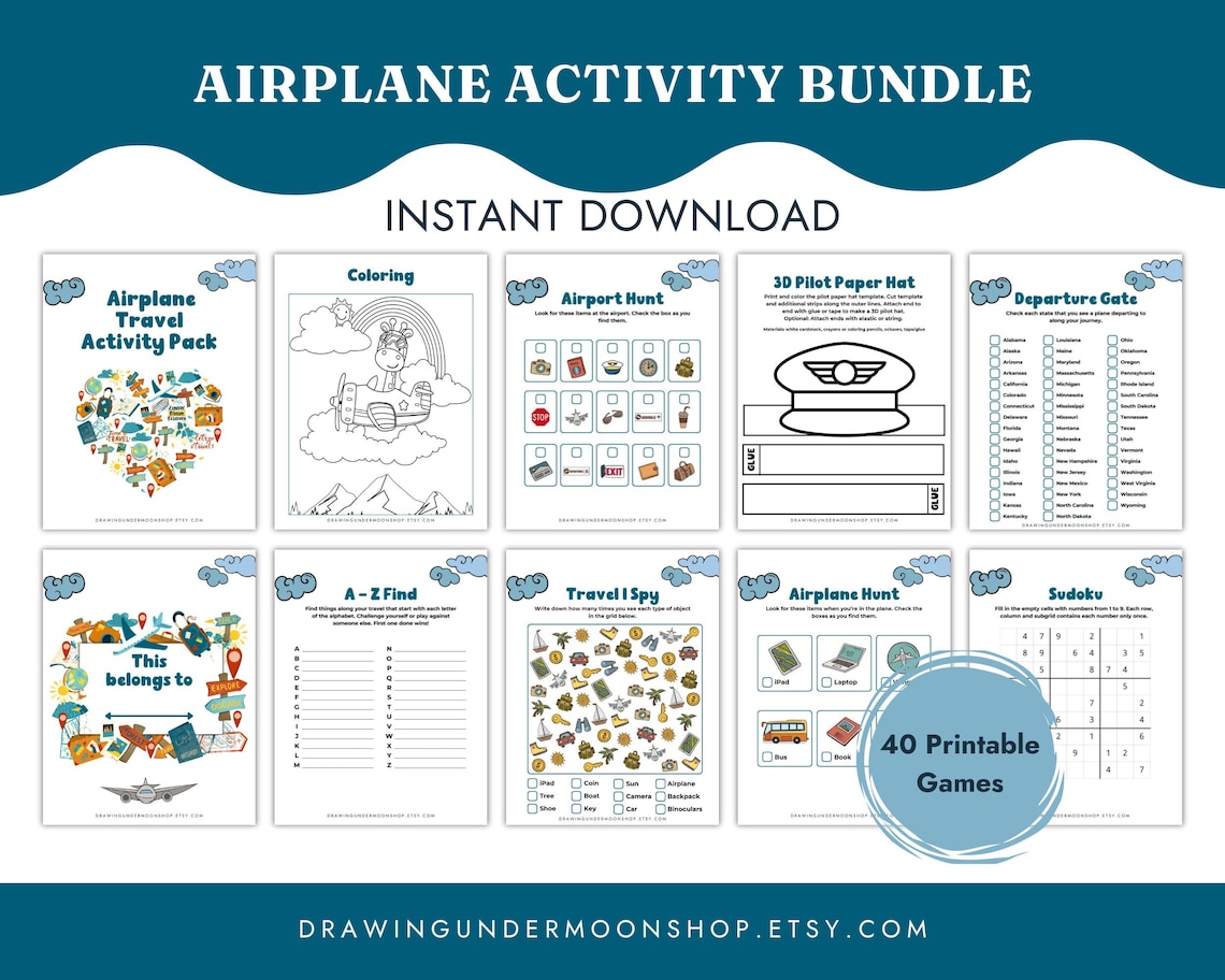 Printable Airplane Games: Kids Travel Activity Bundle (digital Download ...