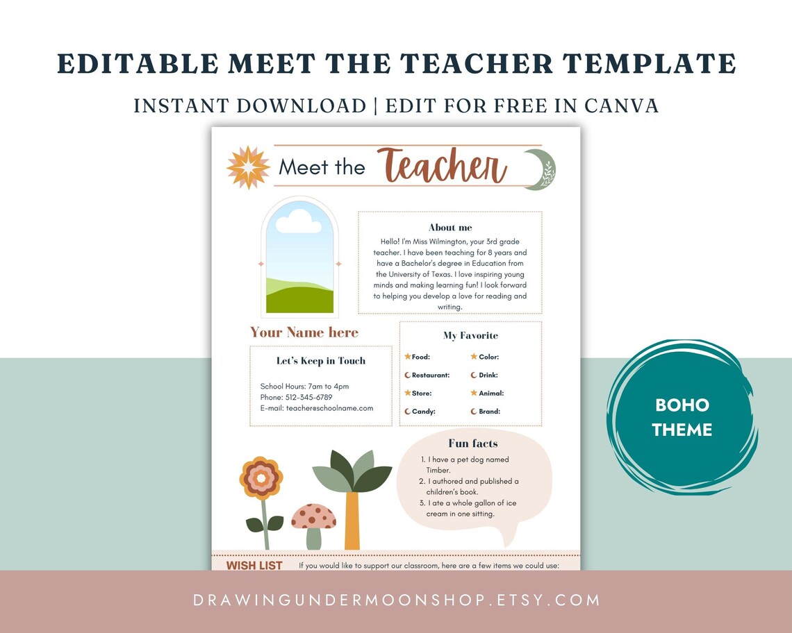 Editable Boho Meet the Teacher Template, Customizable Teacher ...