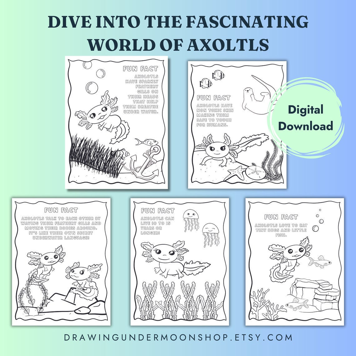 Printable Axolotl Coloring Pages and Fun Facts, Cute Axolotl Coloring ...