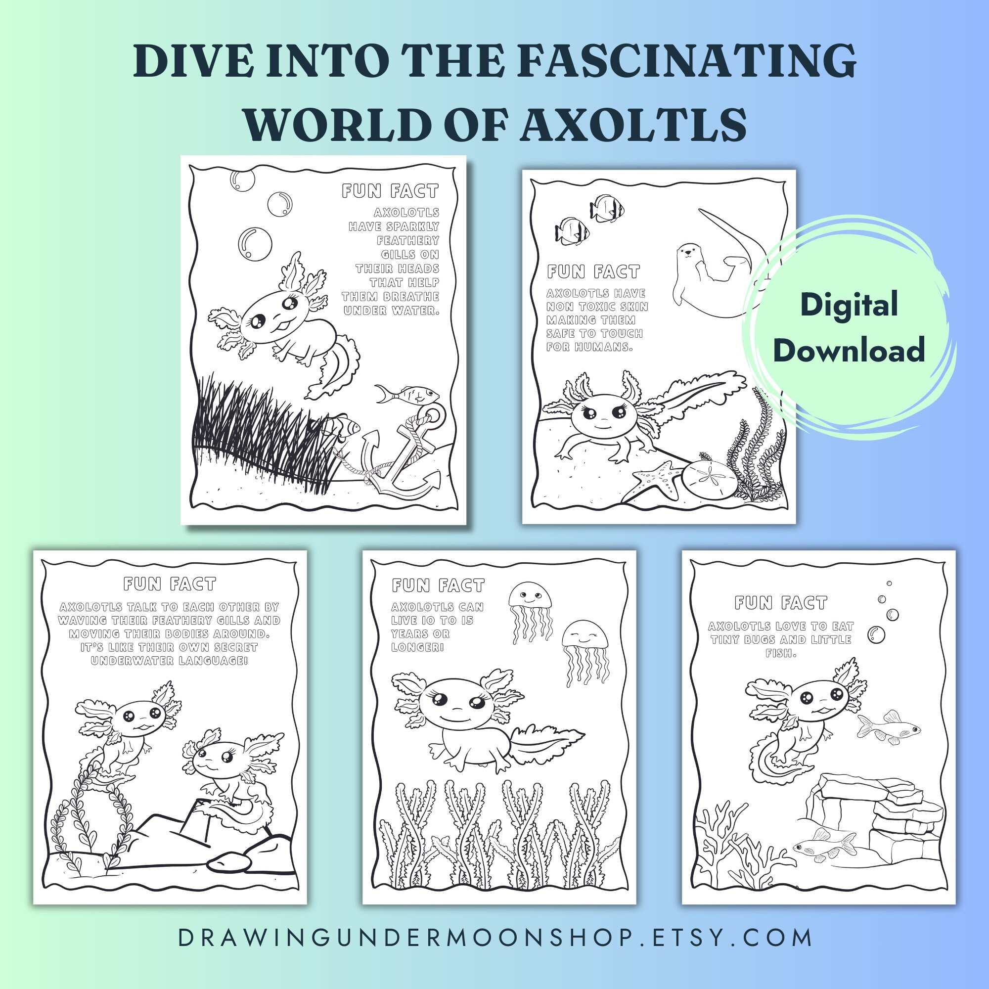 Printable Axolotl Coloring Pages and Fun Facts, Cute Axolotl Coloring ...