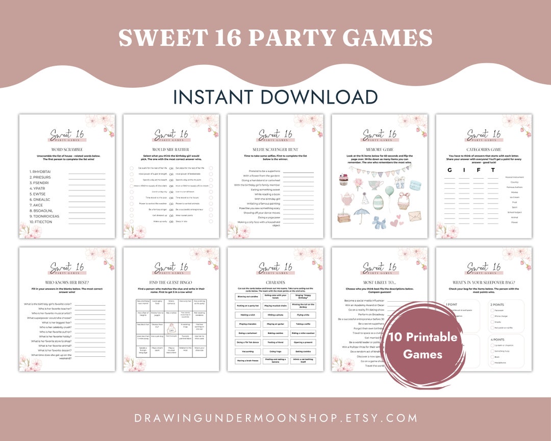 Sweet 16 Party Printable Game Bundle, Sleepover Games, Fun Activities ...