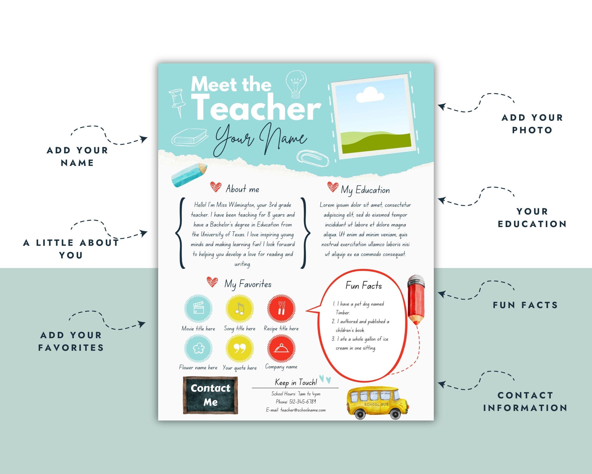 Printable Back to School Meet the Teacher Template, Customizable ...