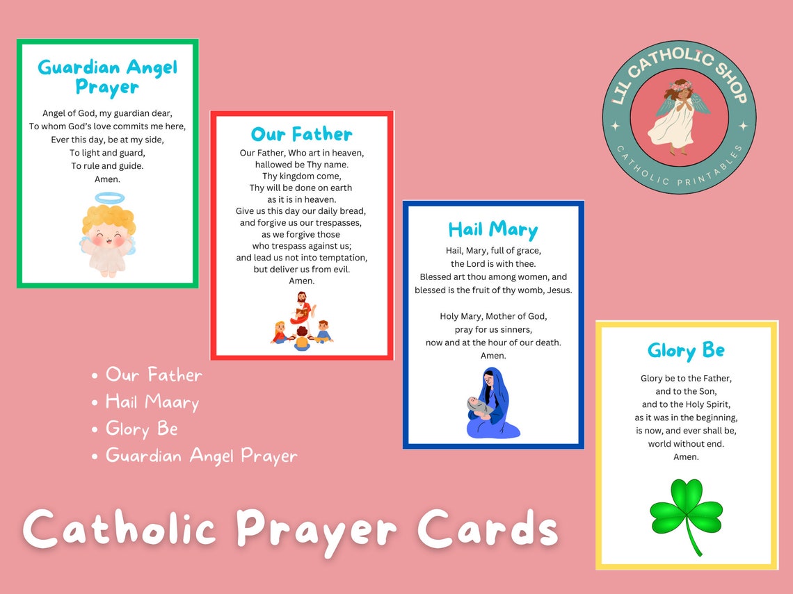 Catholic Prayer Card and Poster Pack, Small Colourful Prayer Cards for ...