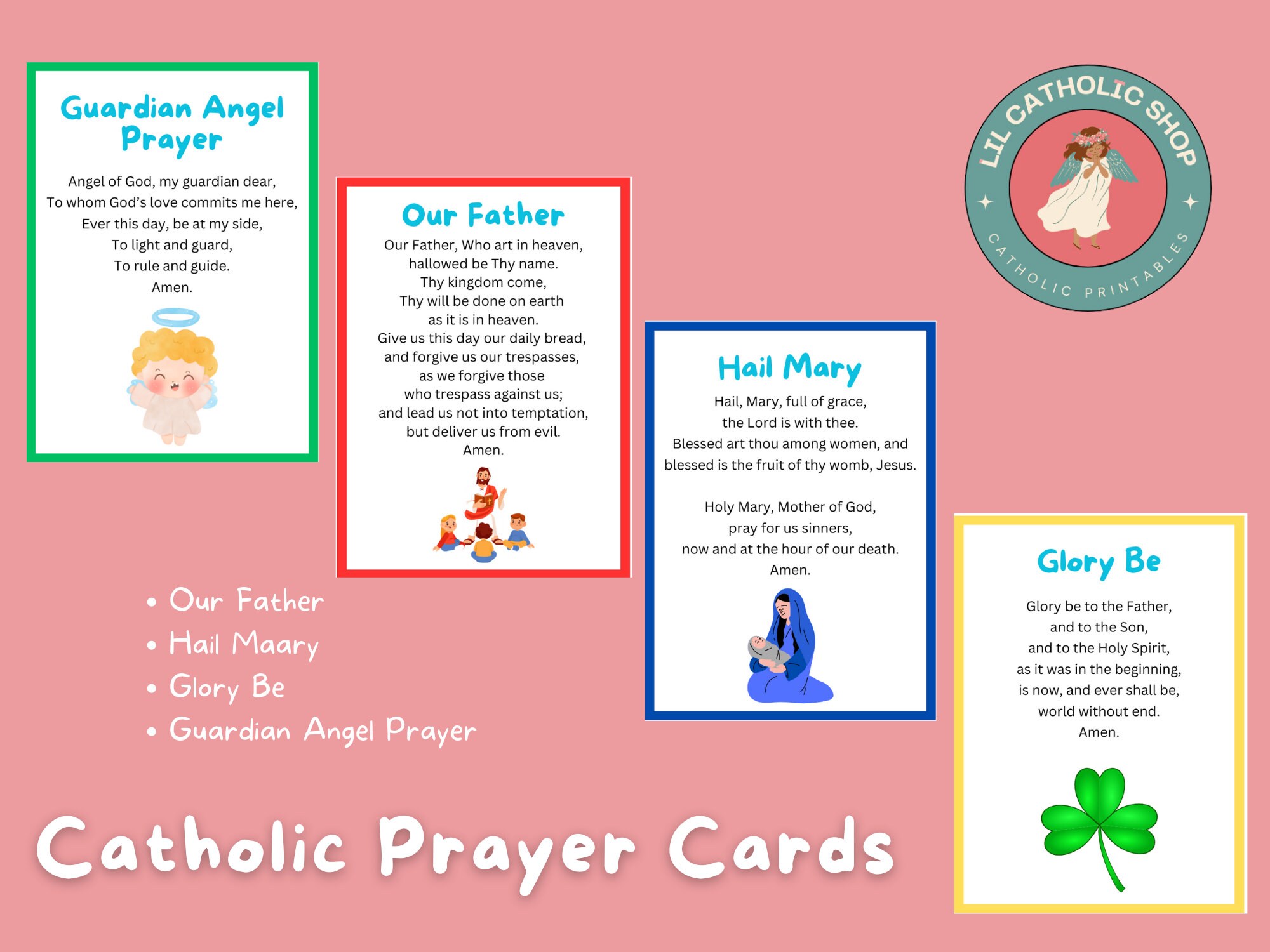 Catholic Prayer Card and Poster Pack, Small Colourful Prayer Cards for ...
