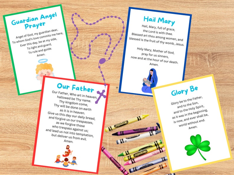 Catholic Prayer Card and Poster Pack, Small Colourful Prayer Cards for ...